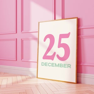 Pastel December 25 Print | Digital Art Download | Cute Pink Christmas ...