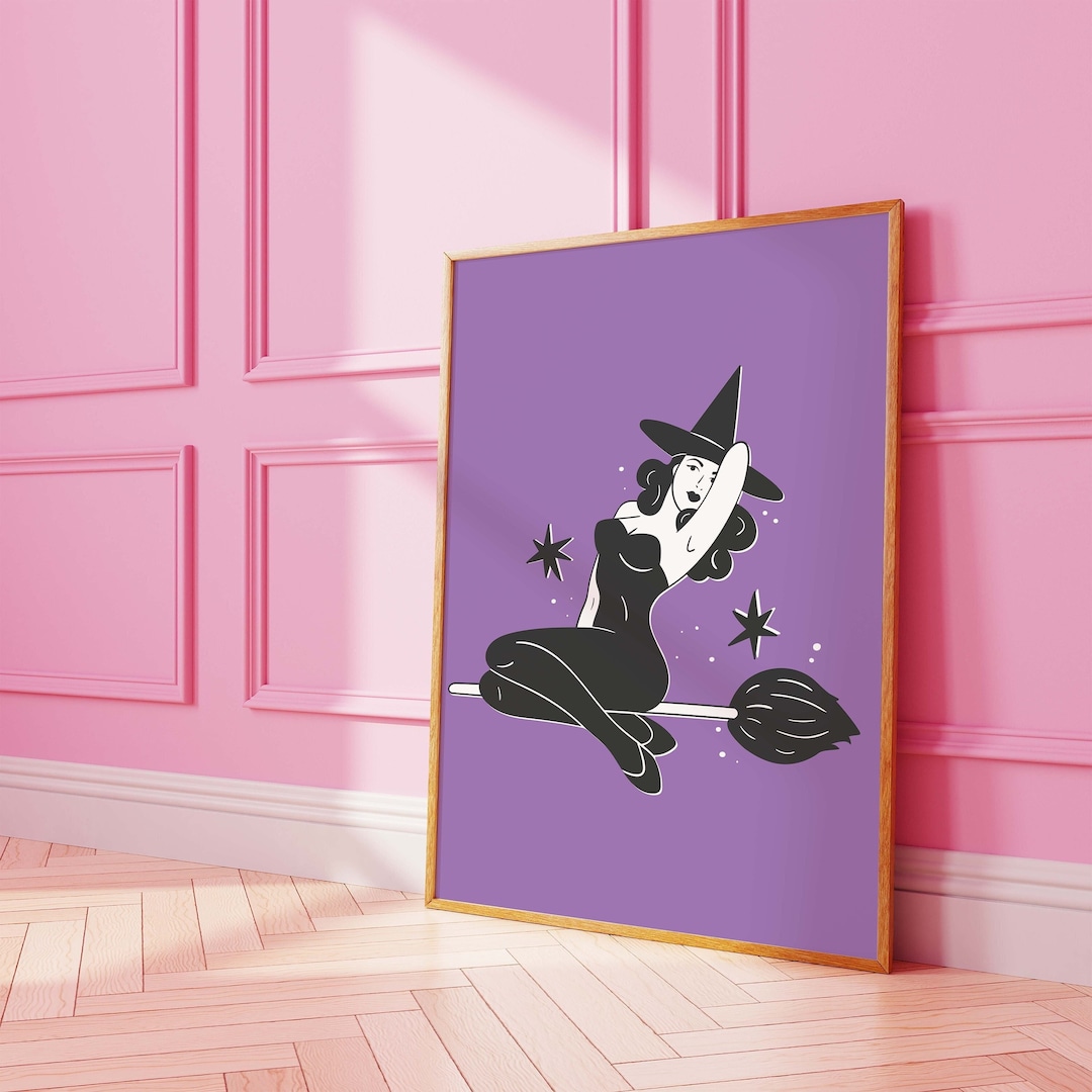 Witch Pinup Print | Digital Art Download | Cute Purple Halloween Wall ...