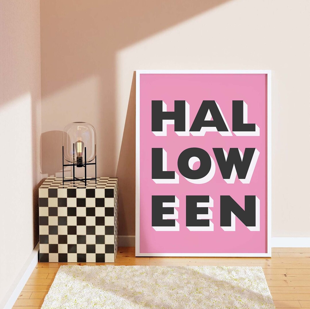 Halloween Print | Digital Art Download | Cute Pink Halloween Wall Decor ...