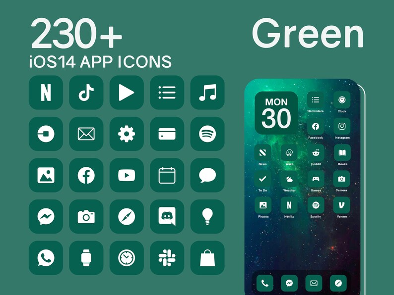Ios Green App Icons 230 Dark Green Minimal Ios 14 Modern | Etsy