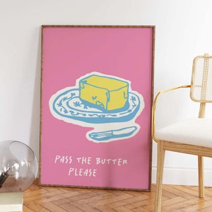 Pass the Butter Print | Digital Art Download | Pink Kitchen Decor ...