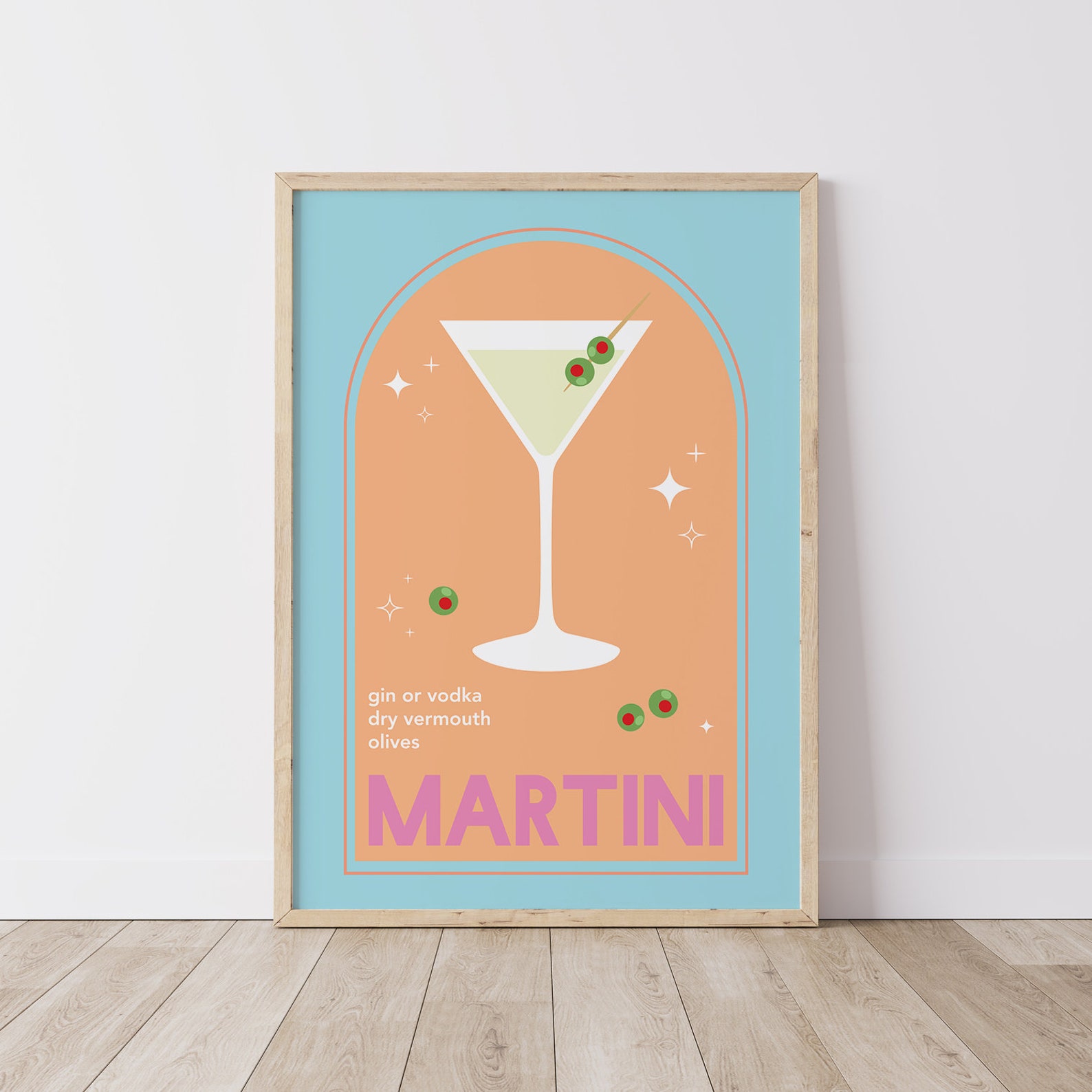 Martini Cocktail Print Digital Art Download Cute Blue - Etsy