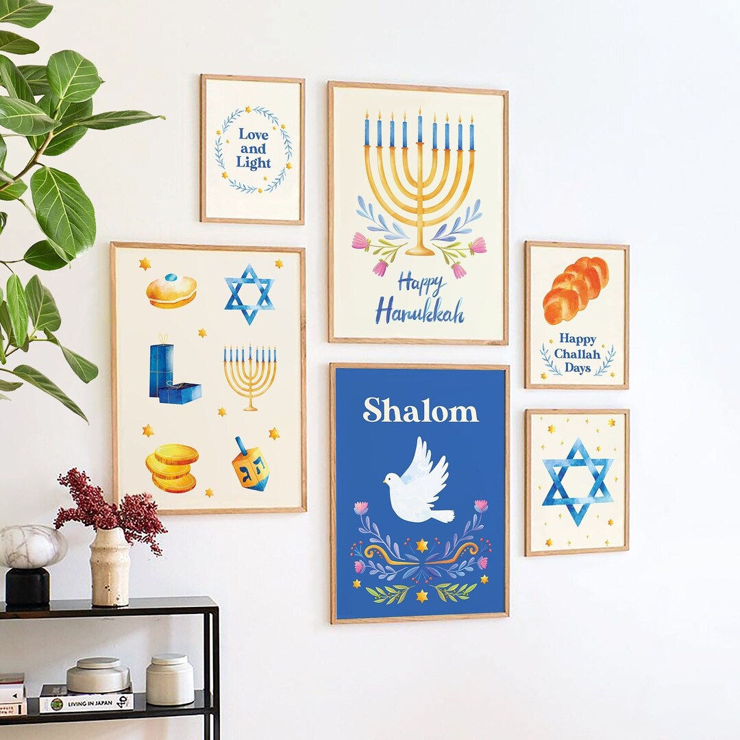 Set of 6 Hanukkah Gallery Wall | Digital Art Download | Cute Watercolor ...