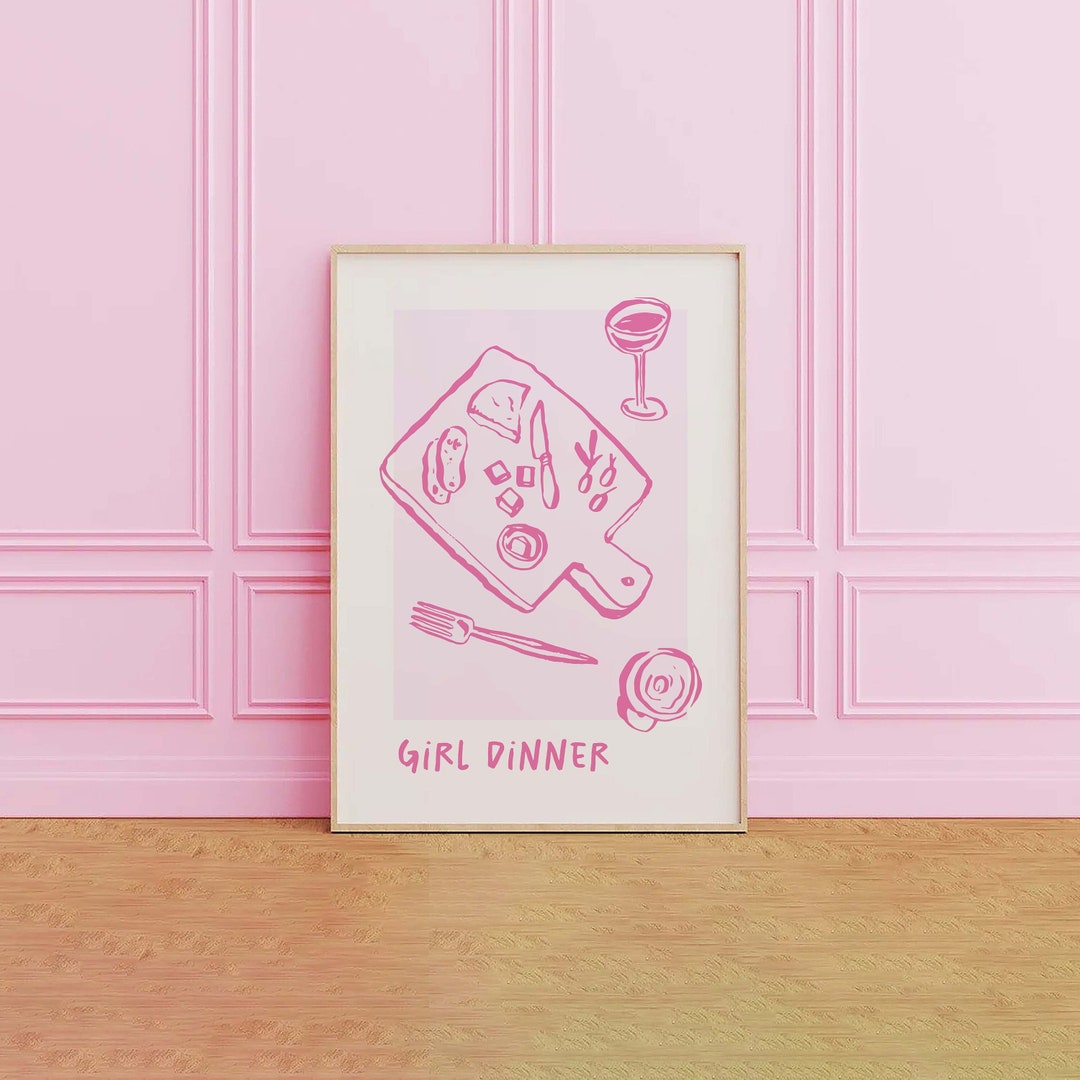 Girl Dinner Print | Digital Art Download | Cute Kitchen Wall Art | Fun ...