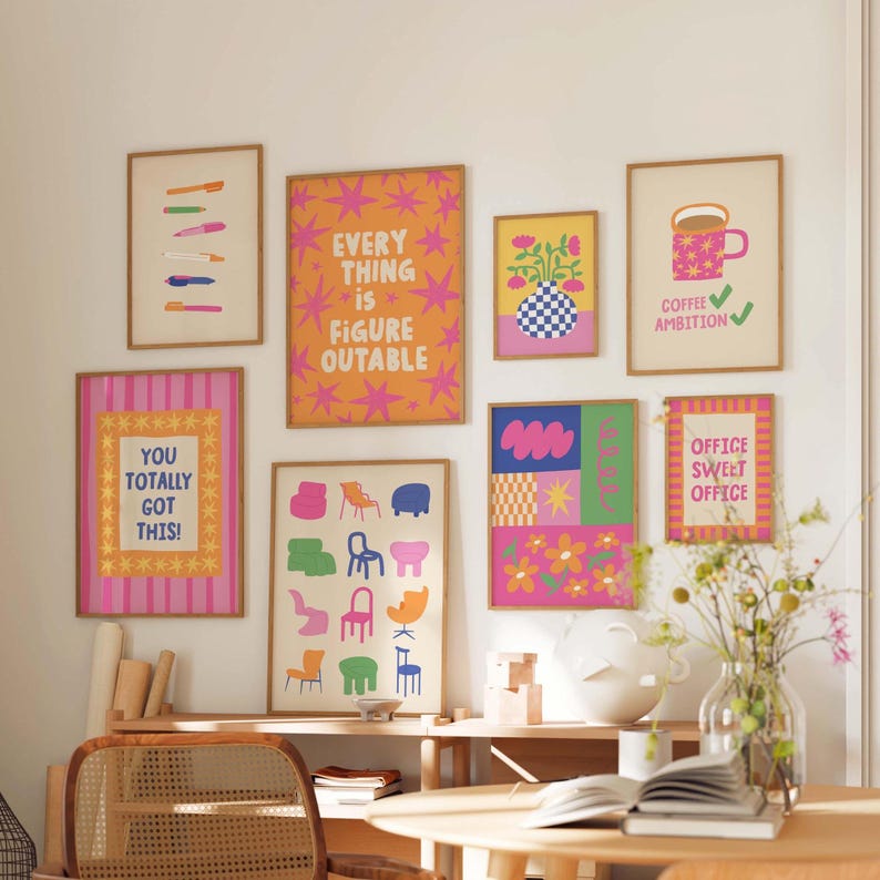 Office Wall Art Bundle, 10 Motivational Prints, Colorful Gallery Wall ...