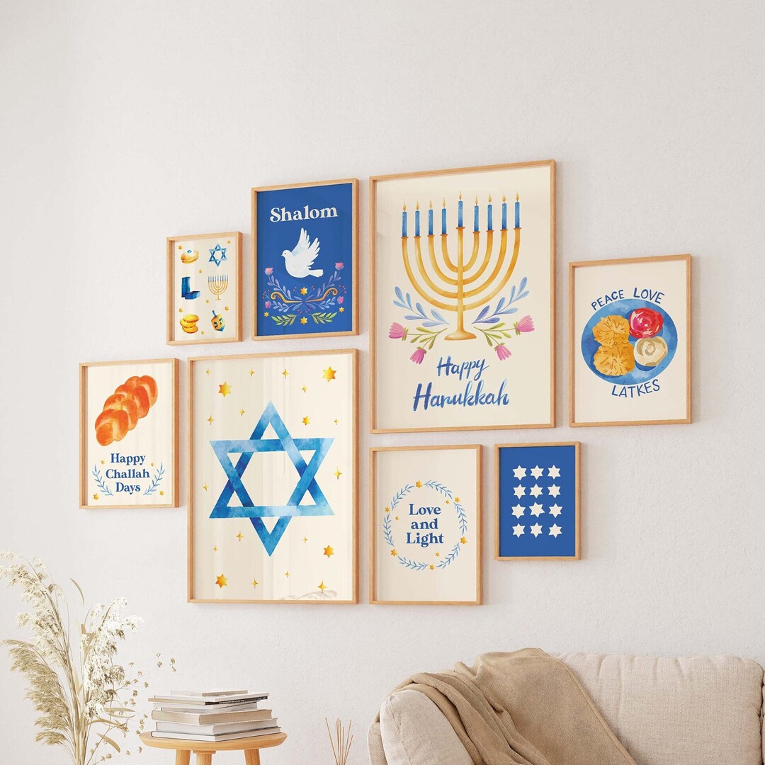 Hanukkah Gallery Wall | Digital Art Download | 10 Printables | Cute ...