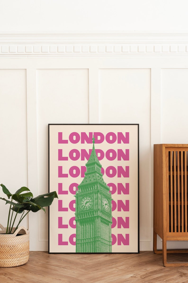 London Travel Print Digital Art Download Pink Green London - Etsy