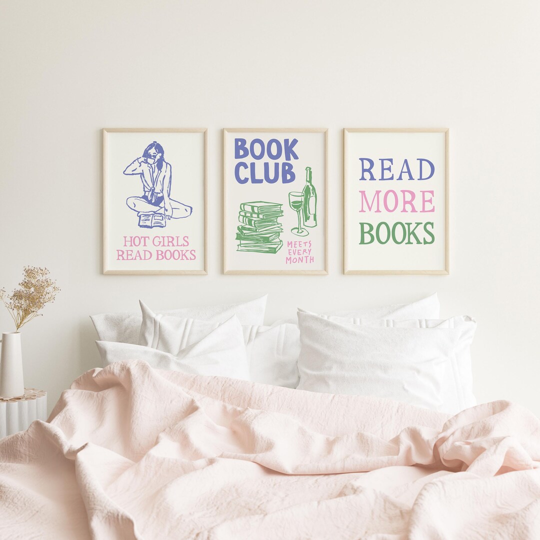 Book Lover Wall Art Set, Digital Art Download, Set of 3, Book Club ...