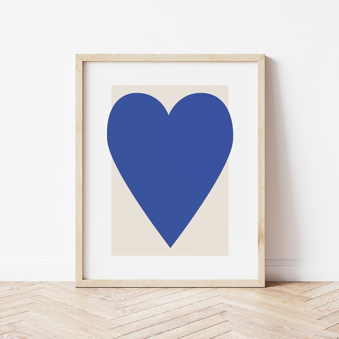 Blue Heart Print | Digital Art Download | Abstract Minimal Heart Poster ...