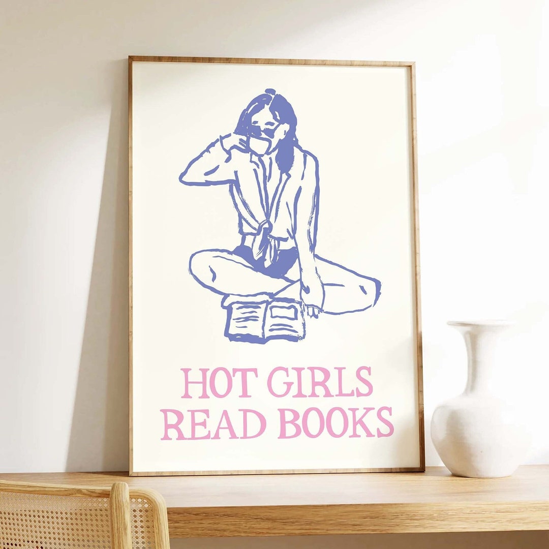 Hot Girls Read Books Print Digital Art Download Cute Book Lover Wall ...