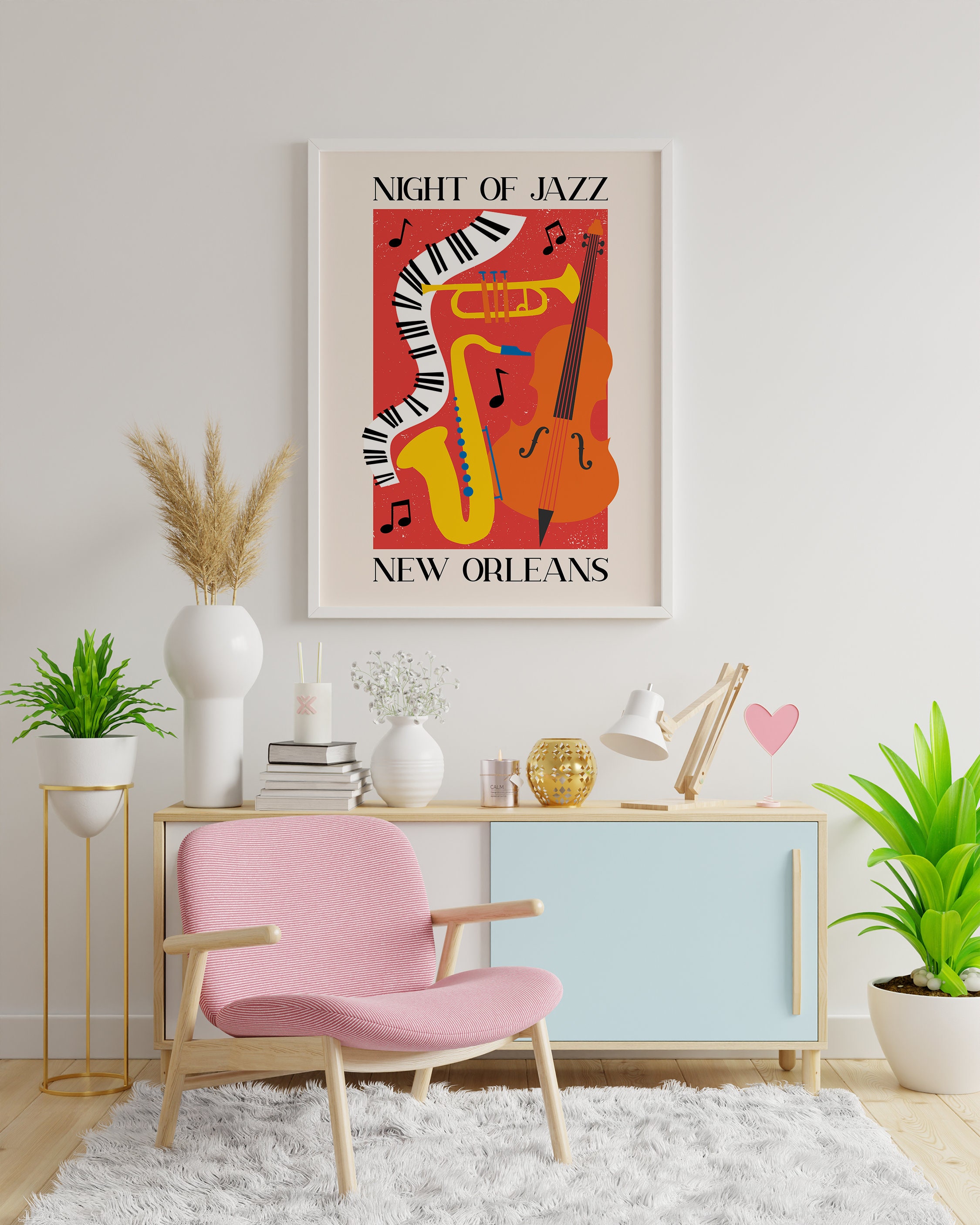New Orleans Jazz Print Digital Art Download Red Jazz Music - Etsy