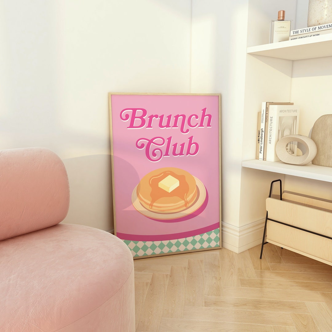 Brunch Club Print | Digital Art Download | Pink Kitchen Food Decor ...