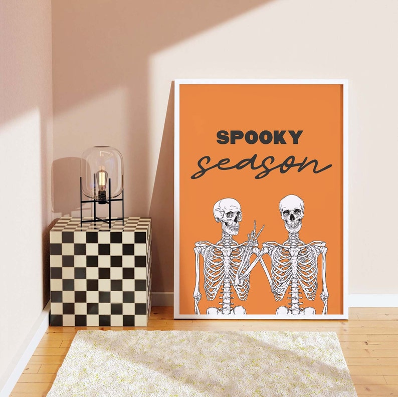 Spooky Season Skeleton Print | Digital Art Download | Cute Orange ...