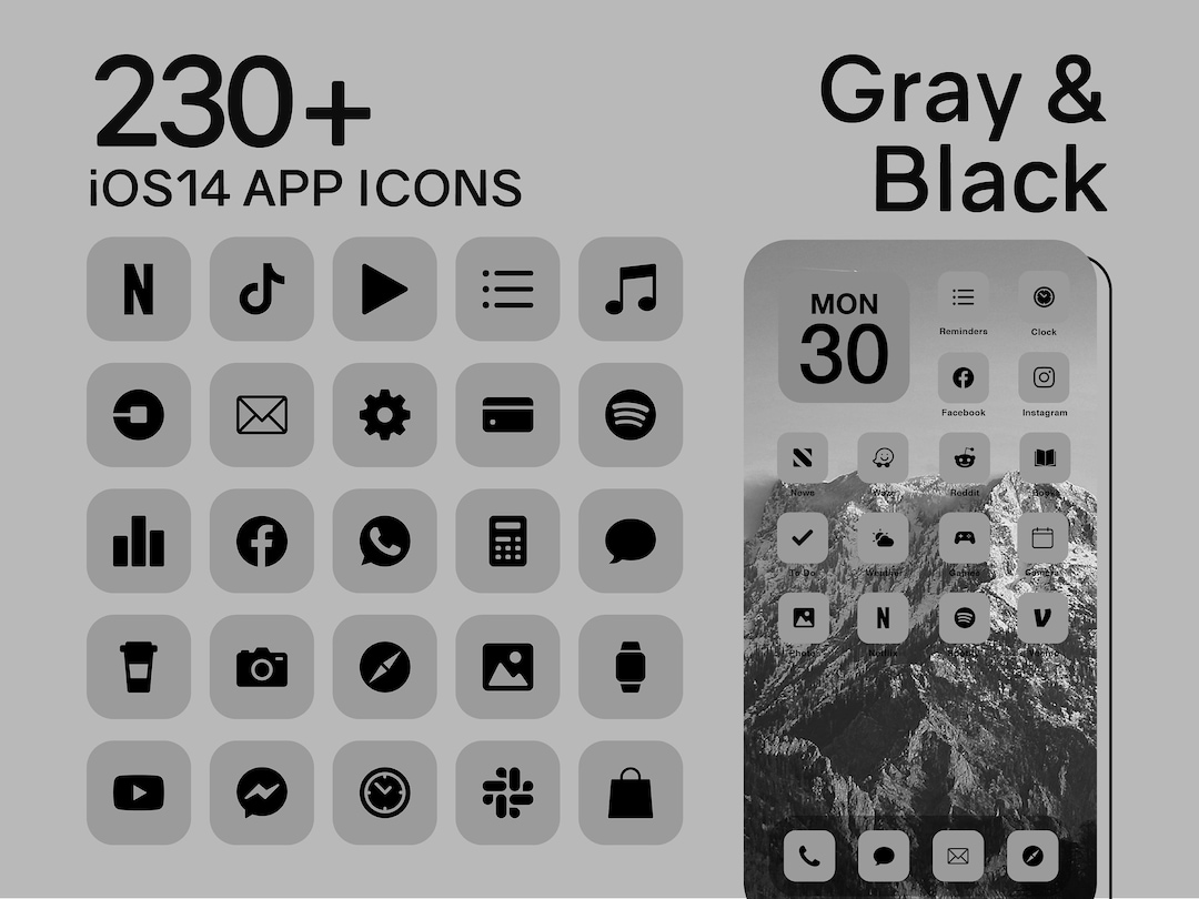 Ios Gray App Icons | 230+ Grey and Black Minimal Ios 14 Modern Icon ...