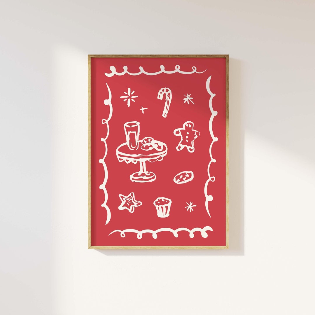 Christmas Milk & Cookies Print, Digital Art Download, Whimsical ...