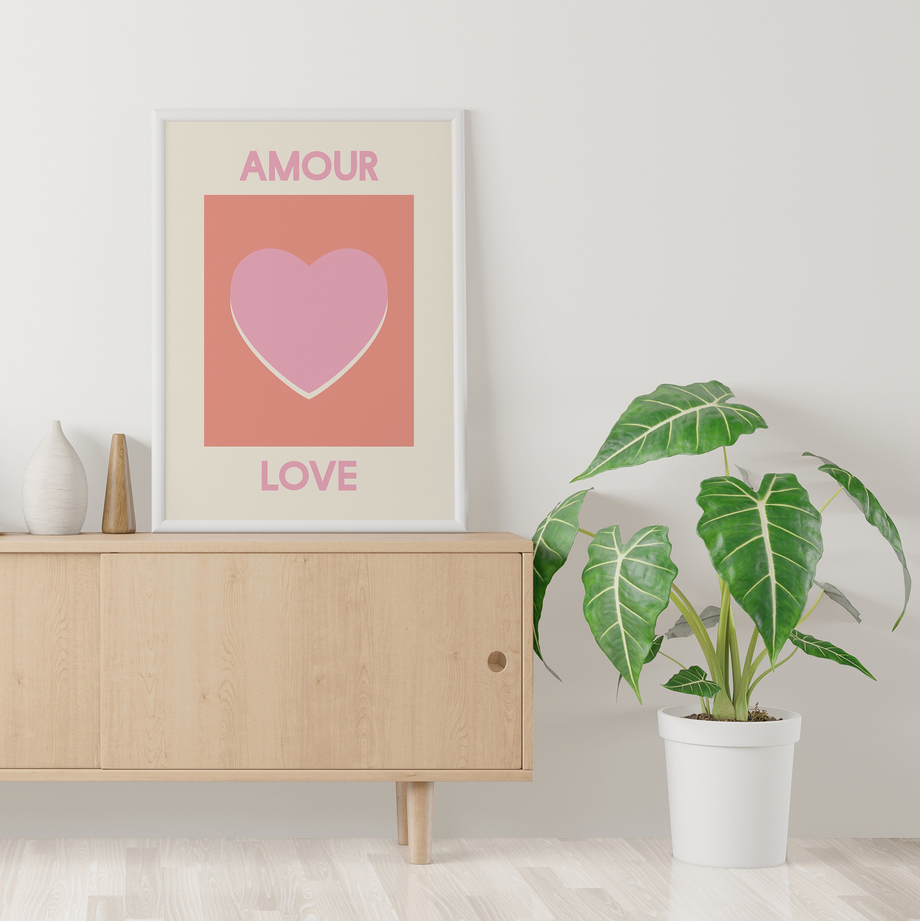 Amour Love Print Digital Art Download Pink Heart Printable - Etsy