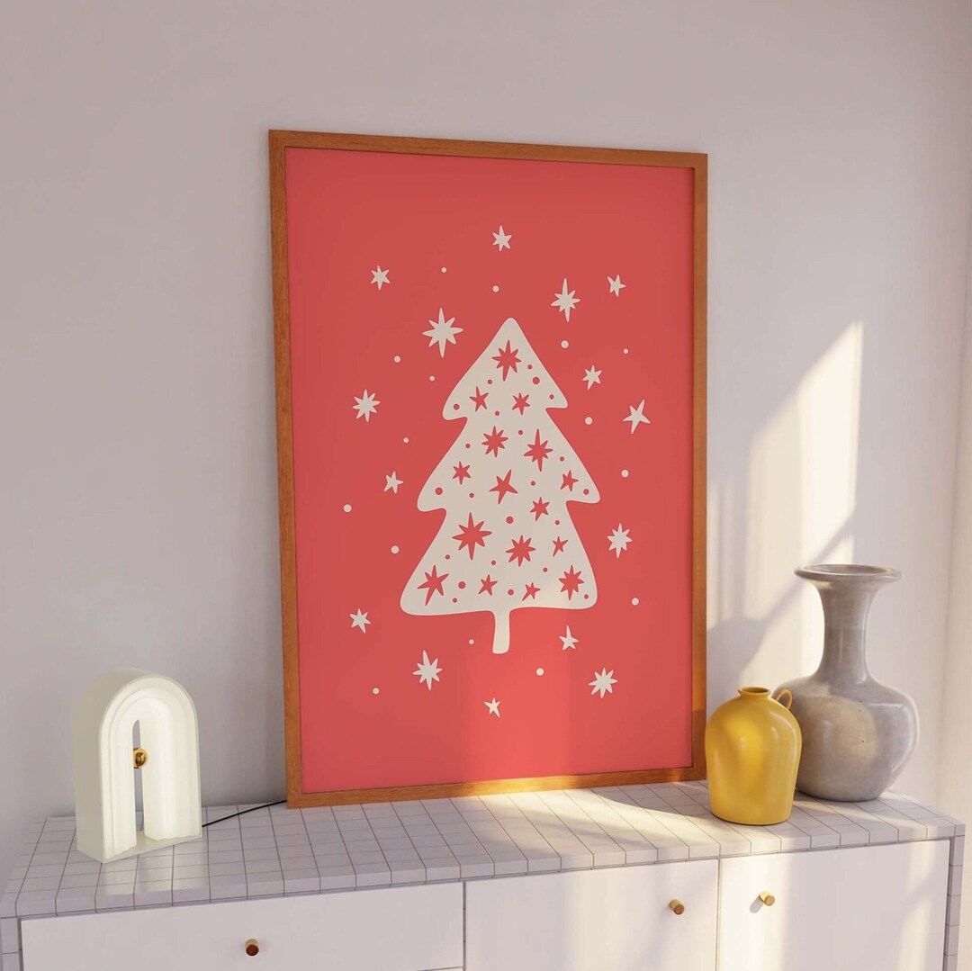 Christmas Tree Print | Digital Art Download | Red Christmas Decor ...