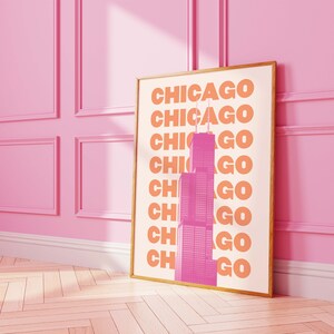 Chicago Travel Print Digital Art Download Pink Orange Chicago Willis ...