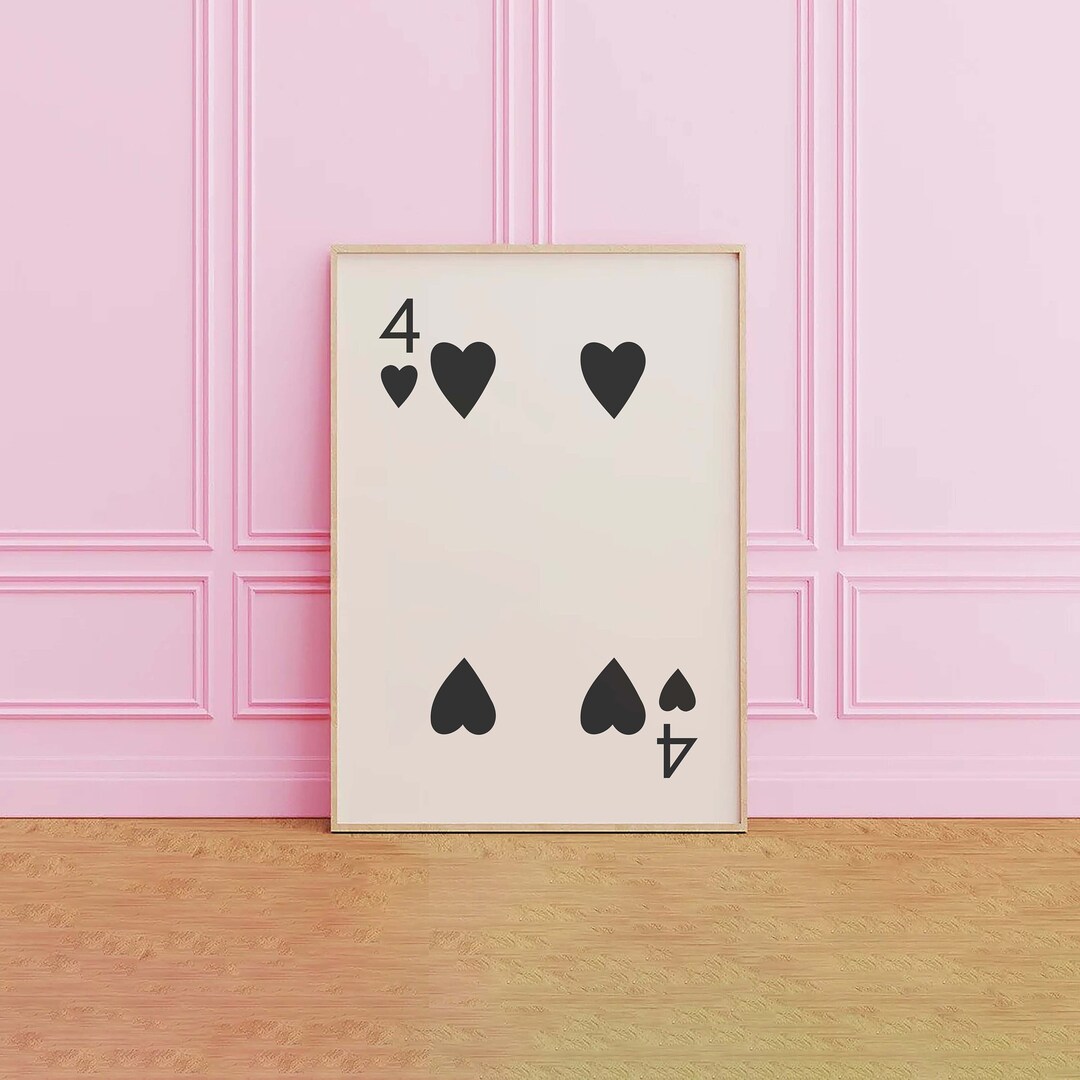 4 of Hearts Print | Digital Art Download | Cute Black Card Print ...