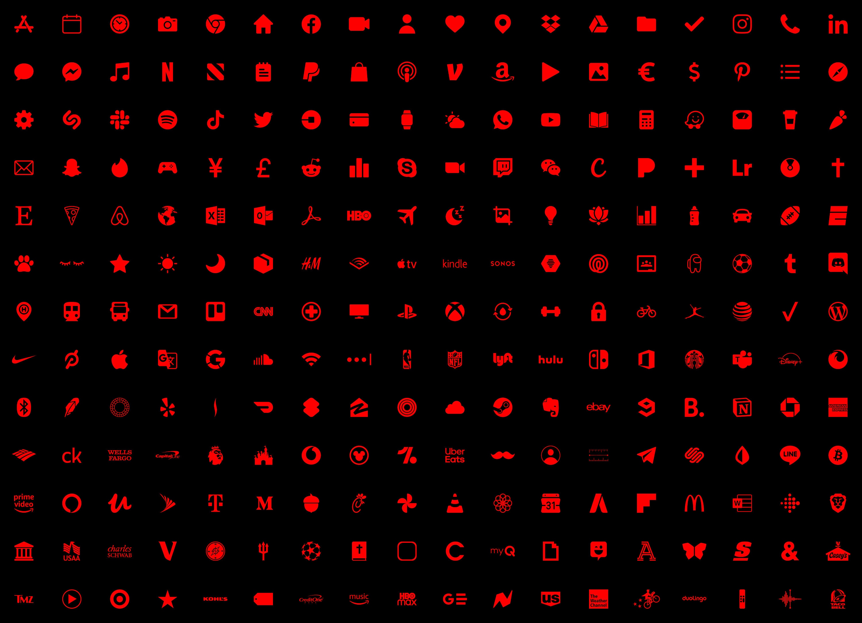 Ios Black & Red App Icons 230 Red on Black Minimal Ios 14 - Etsy UK