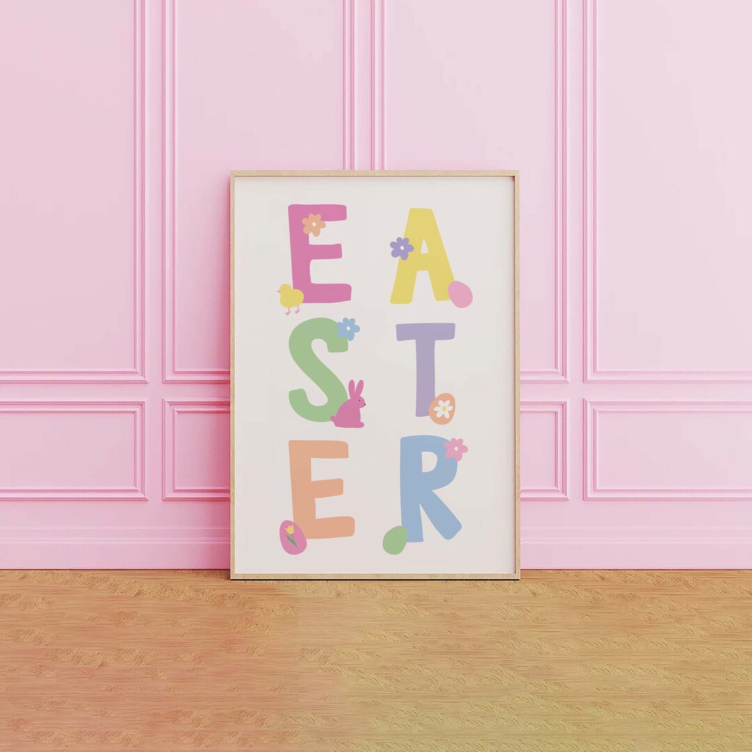 Easter Print | Digital Art Download | Cute Easter Art Print | Pink ...