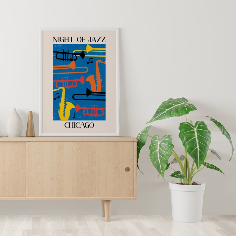 Chicago Jazz Print Digital Art Download Blue Jazz Music - Etsy