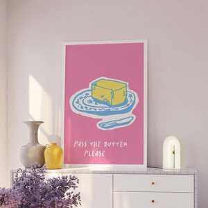 Pass the Butter Print | Digital Art Download | Pink Kitchen Decor ...