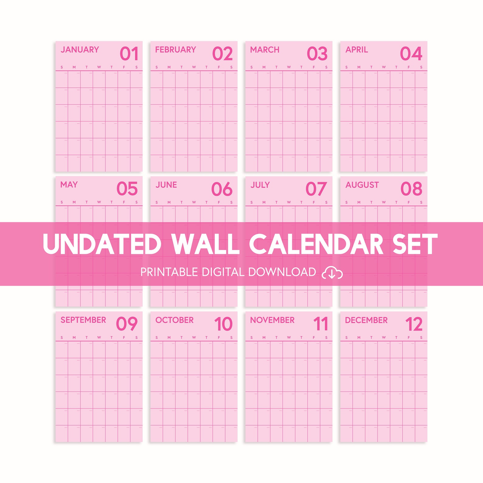 Calendar Wall Planner Download | Digital Download | Undated Calendar ...