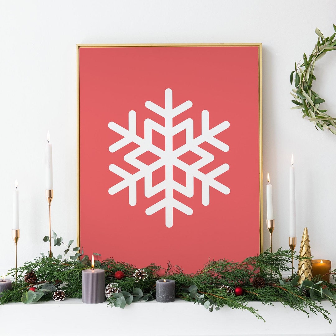 Red Snowflake Print, Digital Art Download, Cute Christmas Decor, Red ...