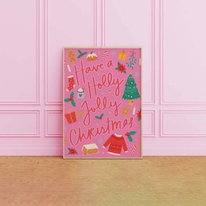 Pink Christmas Print | Digital Art Download | Colorful Christmas Decor ...