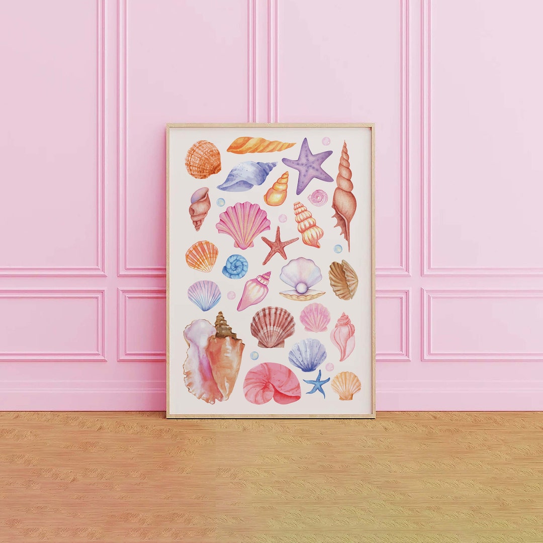 Seashells Print, Digital Art Download, Cute Summer Art Print, Girly ...