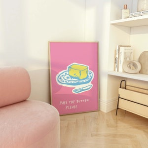Pass the Butter Print | Digital Art Download | Pink Kitchen Decor ...