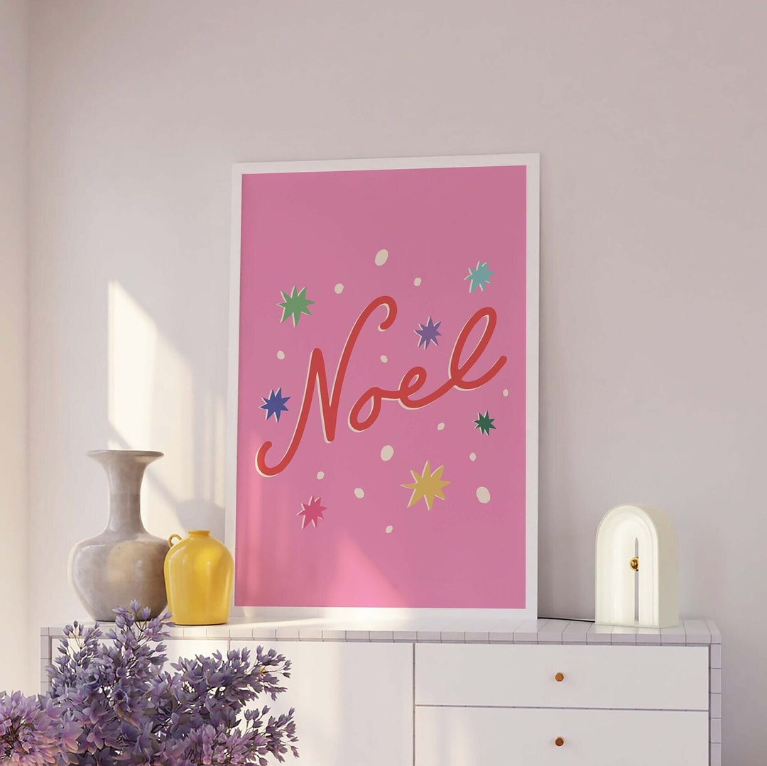 Noel Print | Digital Art Download | Cute Pink Christmas Decor | Boho ...
