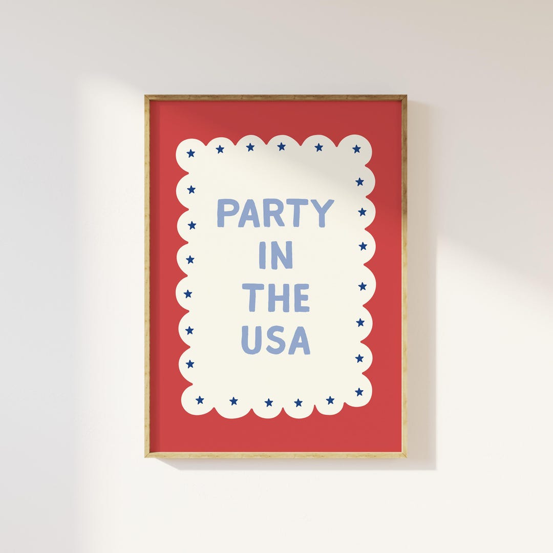 Party in the USA Art Print, Digital Art Download, Cute July 4th Art ...