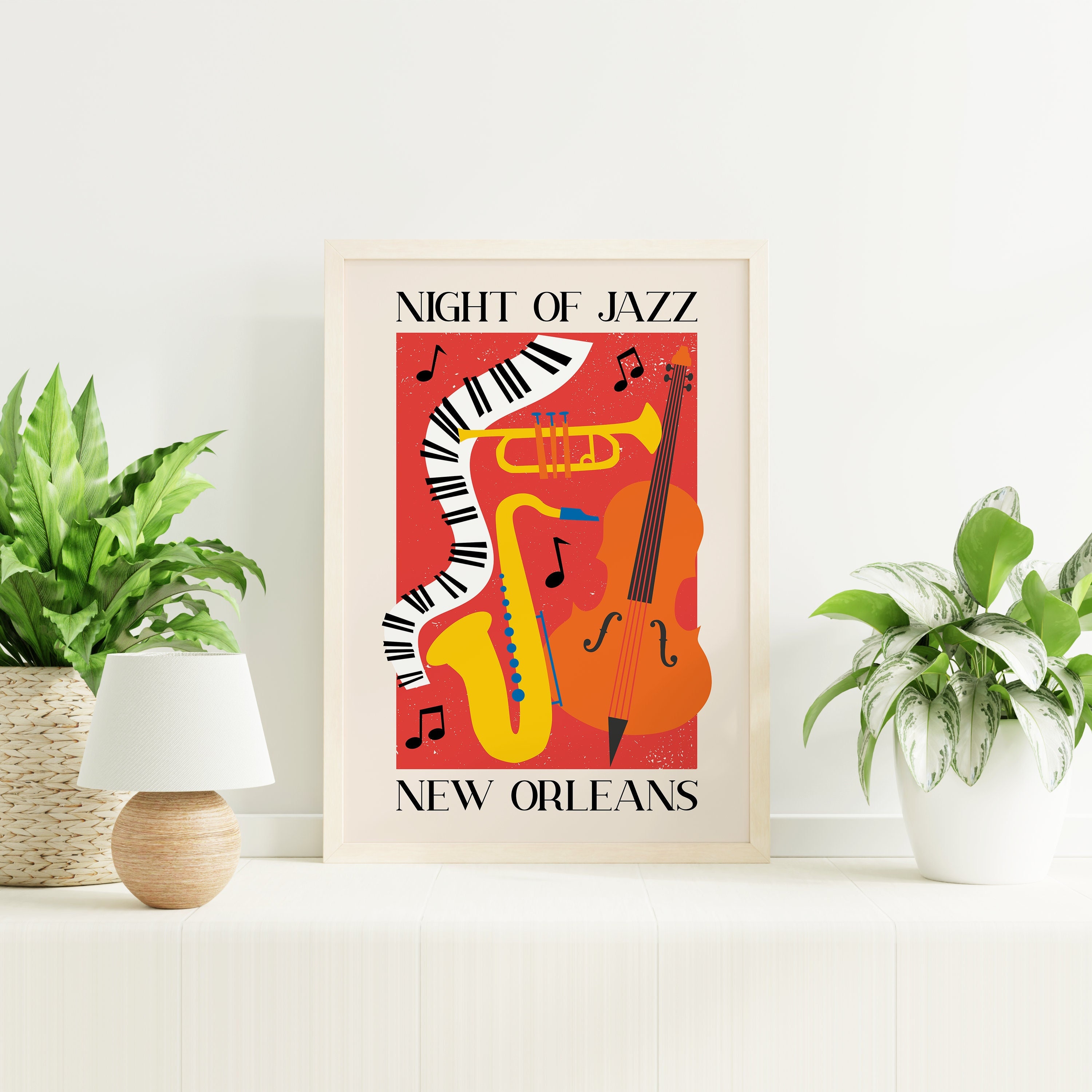 New Orleans Jazz Print Digital Art Download Red Jazz Music - Etsy