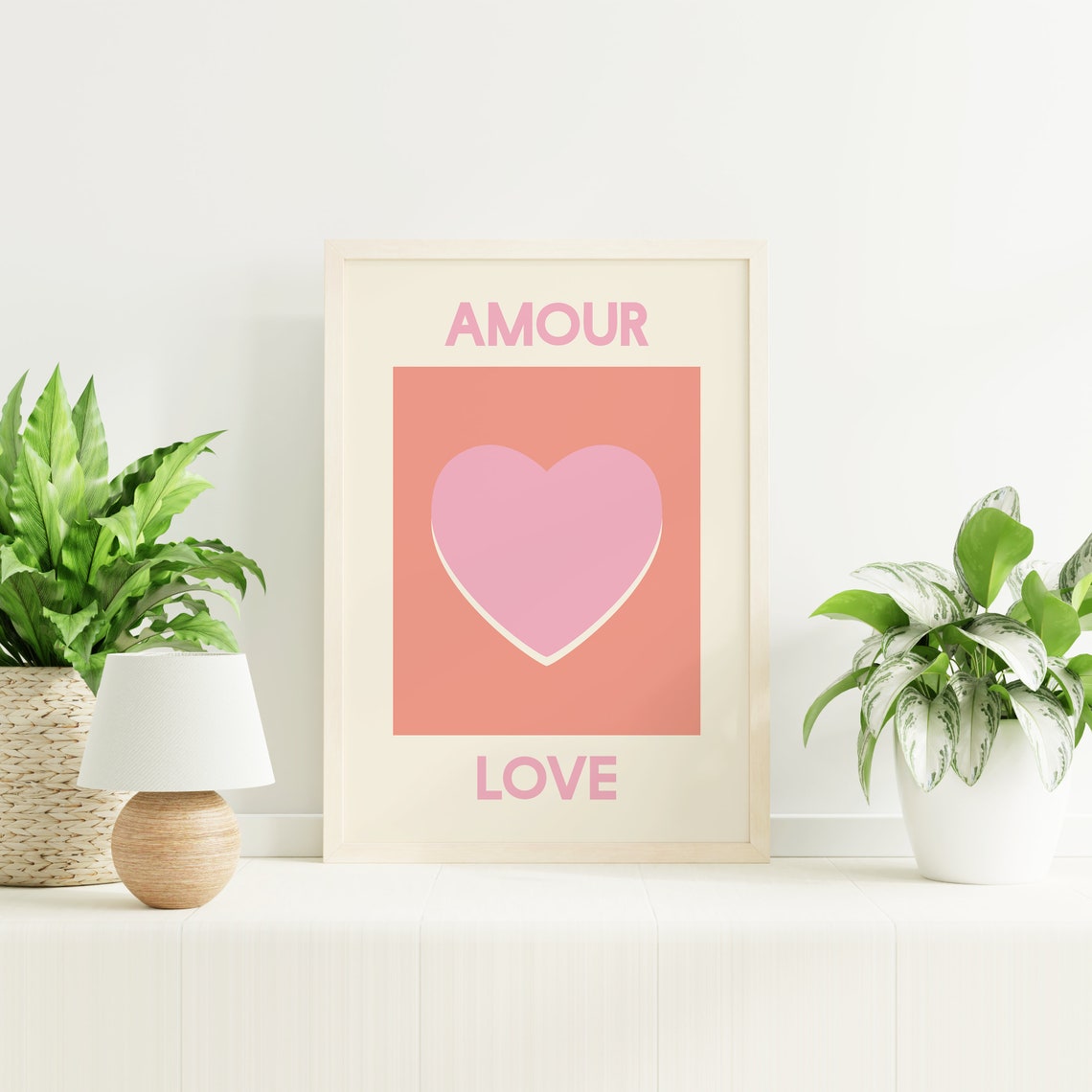 Amour Love Print Digital Art Download Pink Heart Printable - Etsy