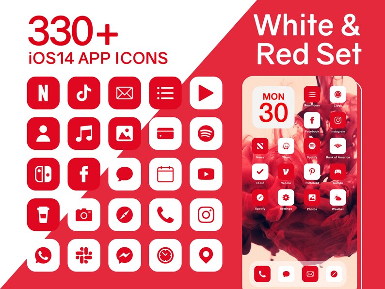 IOS Red & White App Icons Set 330 Red and White Minimal iOS | Etsy