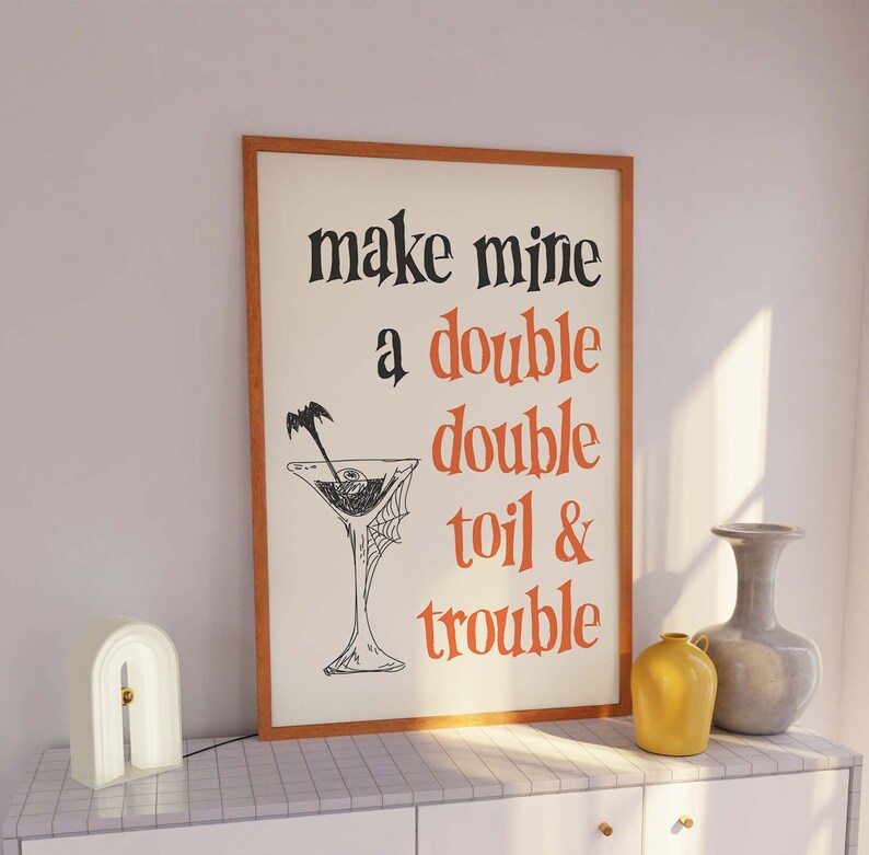 Make Mine A Double Print, Digital Art Download, Halloween Bar Cart ...