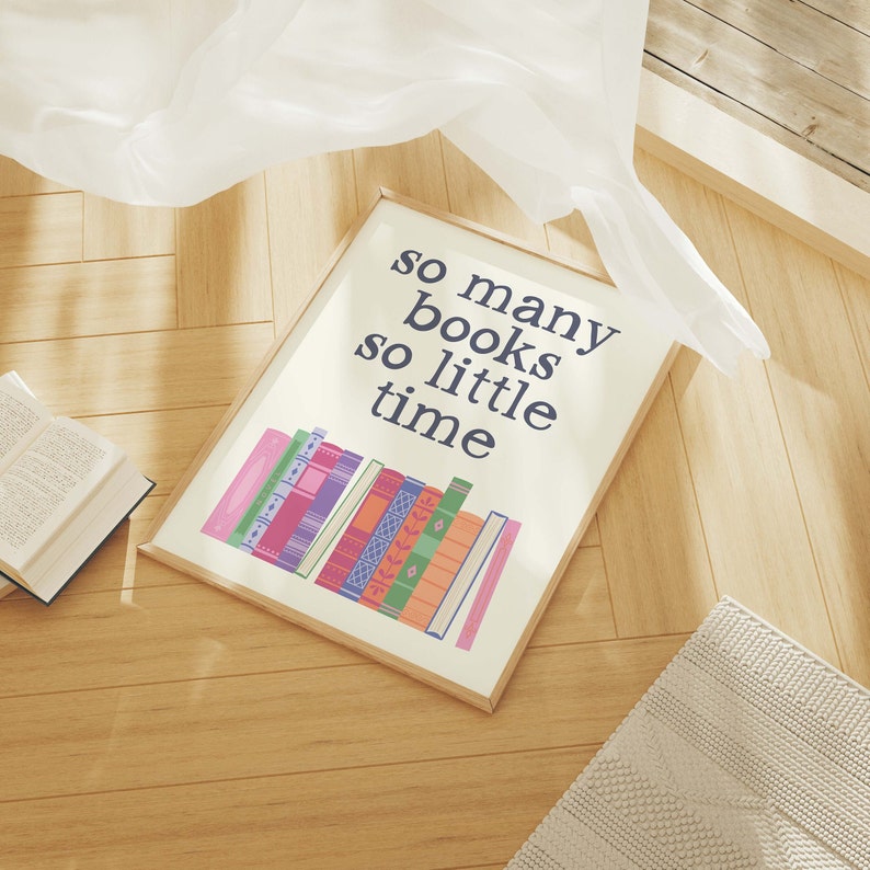 So Many Books Print | Digital Art Download | Cute Library Decor ...