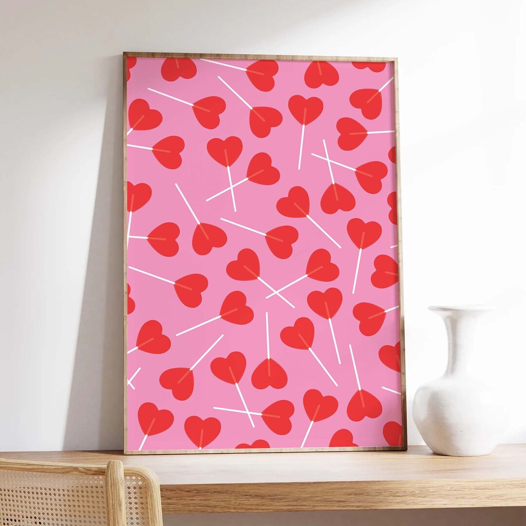 Heart Lollipop Print, Digital Art Download, Cute Valentine's Decor ...