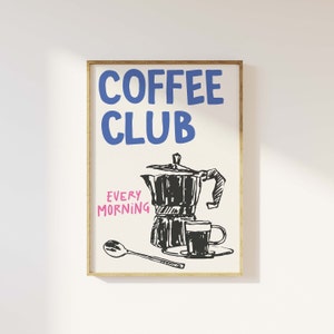 Coffee Club Print, Digital Art Download, Cute Coffee Bar Decor, Trendy ...