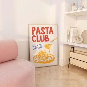 Pasta Club Print, Digital Art Download, Cute Kitchen Decor, Pasta Art ...