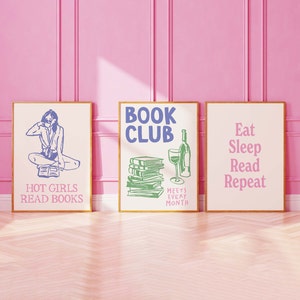 Book Lover Gallery Wall, Digital Art Download, Book Club Decor, Trendy ...