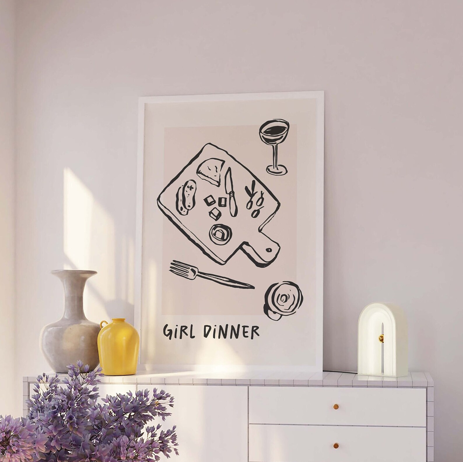 Girl Dinner Print | Digital Art Download | Cute Kitchen Wall Art | Fun ...