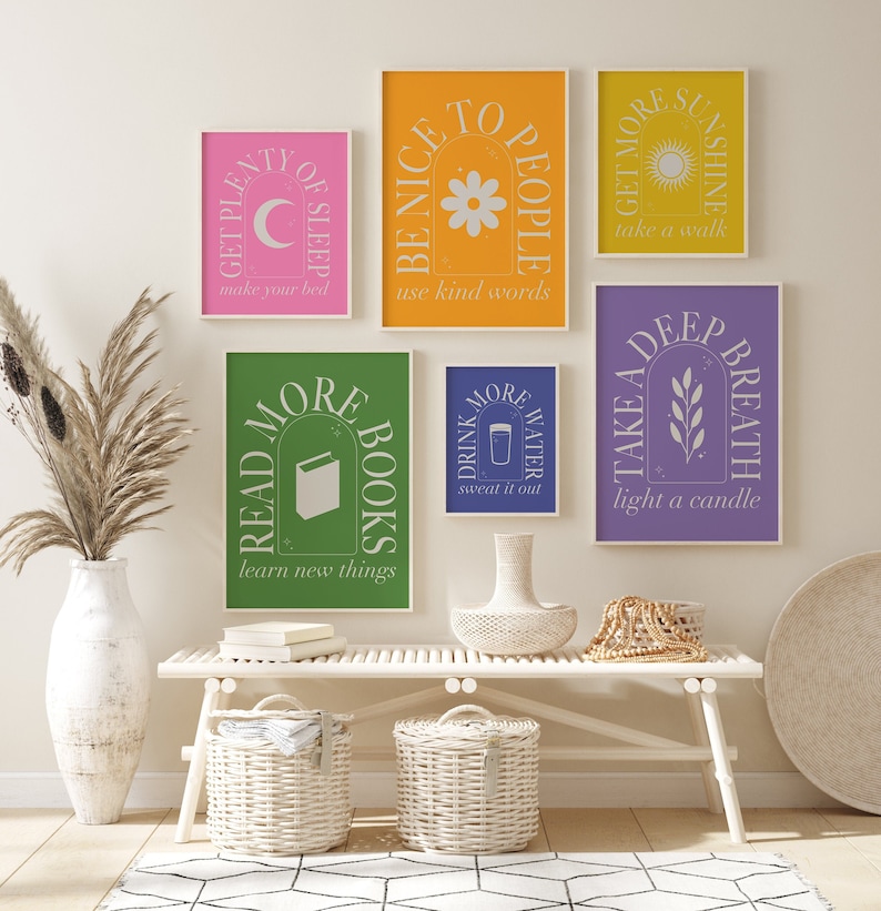 Set of 6 Cute Wellness Digital Art Download | Positive Inspirational ...