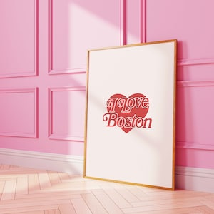 I Love Boston Print | Digital Art Download | Retro Red Heart Print ...