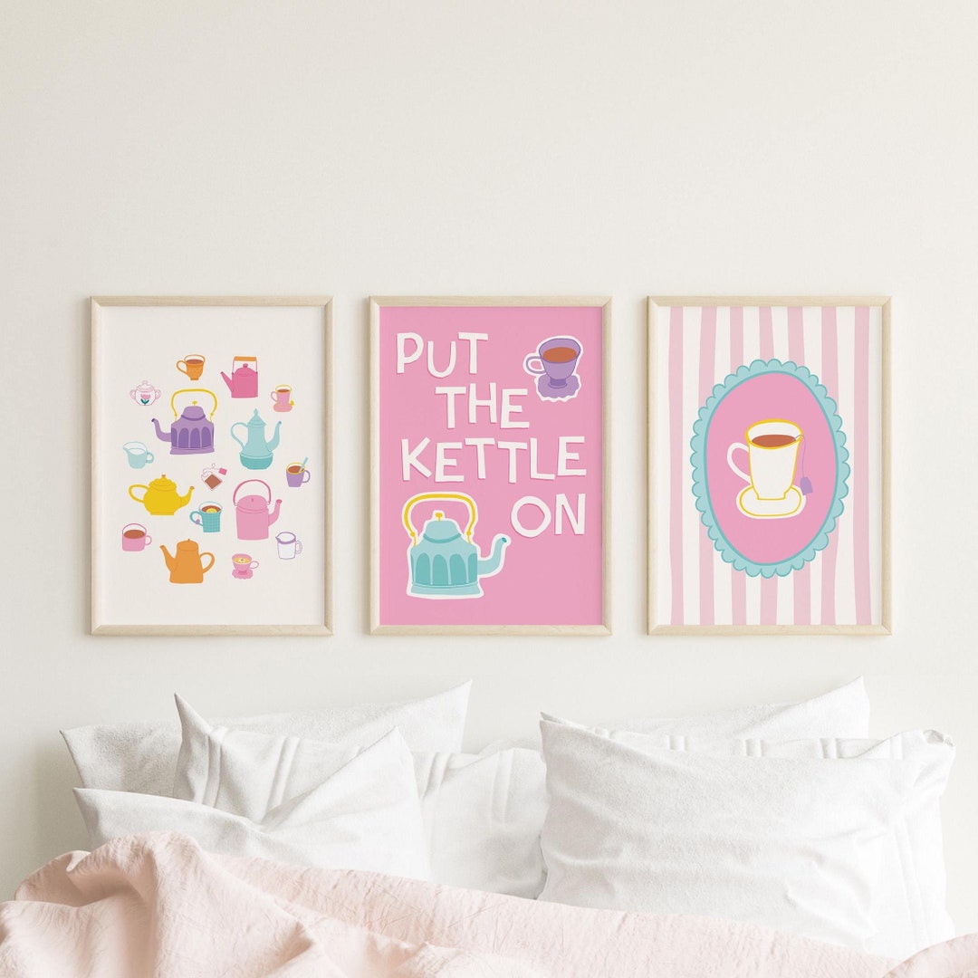 Tea Prints Set of 3, Digital Art Download, Cute Tea Kettle Art Prints ...