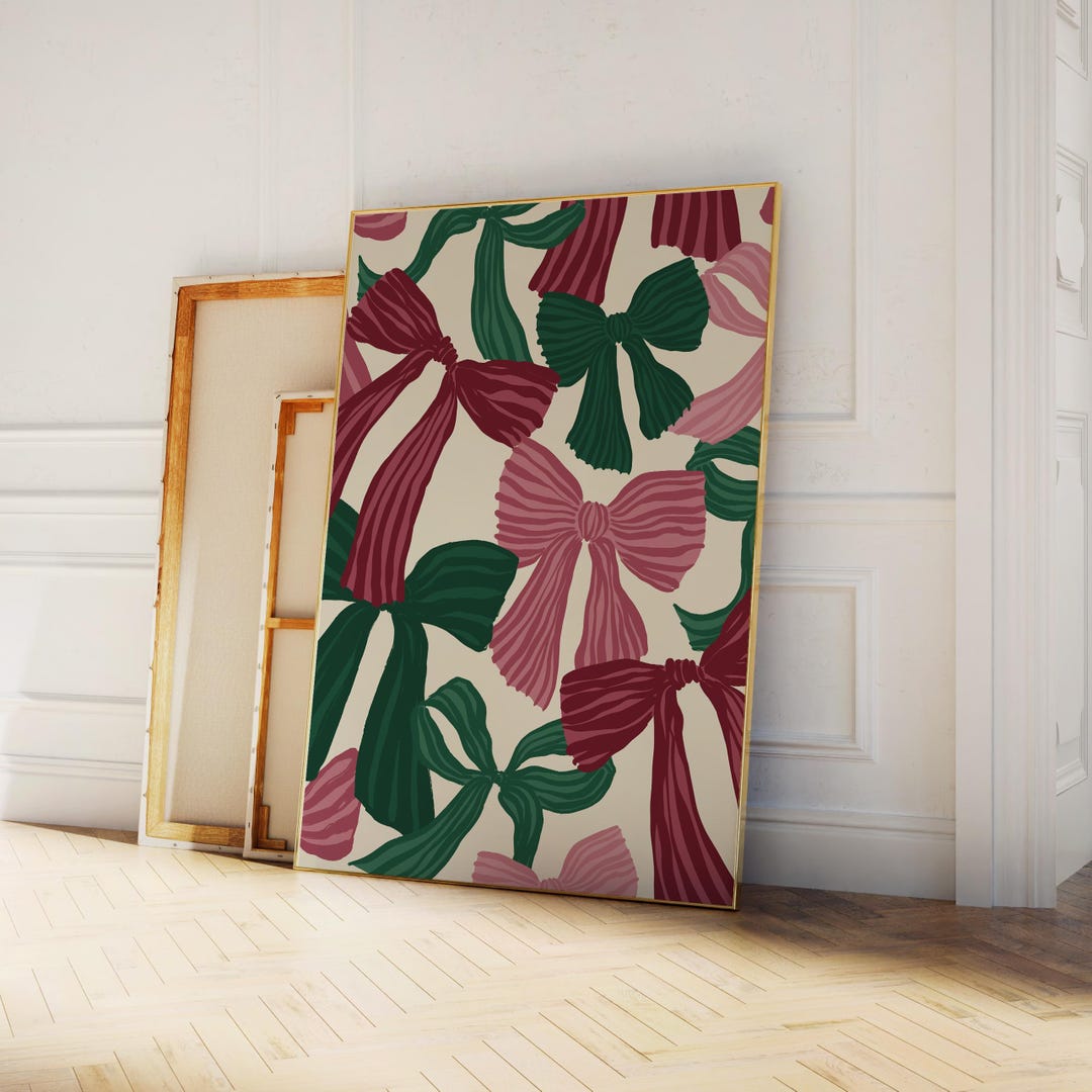 Christmas Bow Pattern Wall Art, Digital Download, Holiday Home Decor ...
