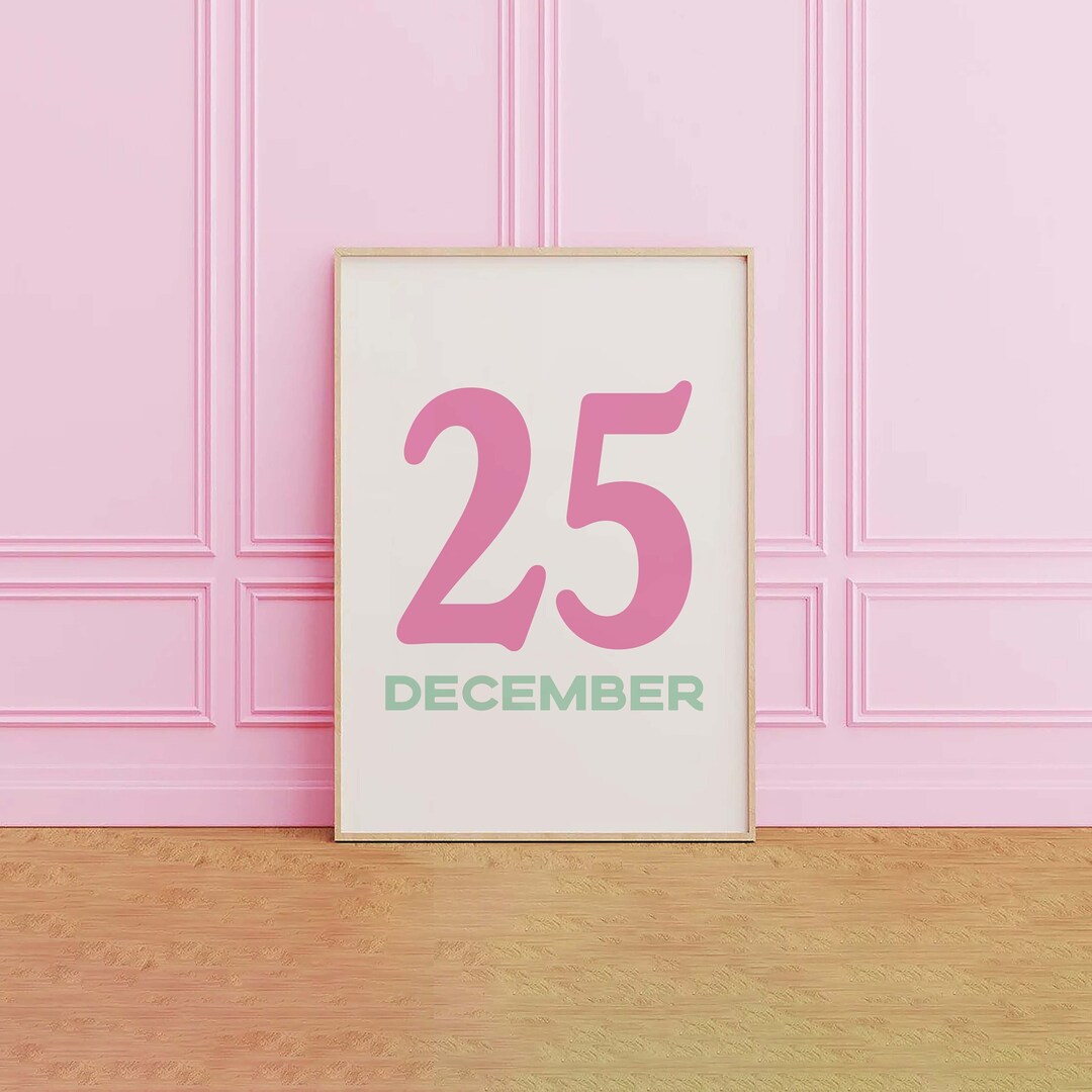 Pastel December 25 Print | Digital Art Download | Cute Pink Christmas ...
