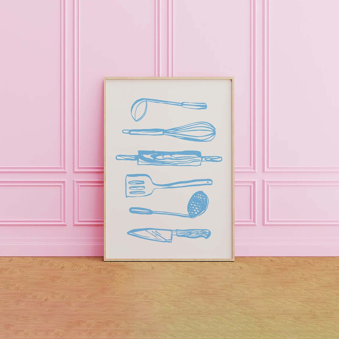 Kitchen Utensils Print | Digital Art Download | Blue Kitchen Decor ...